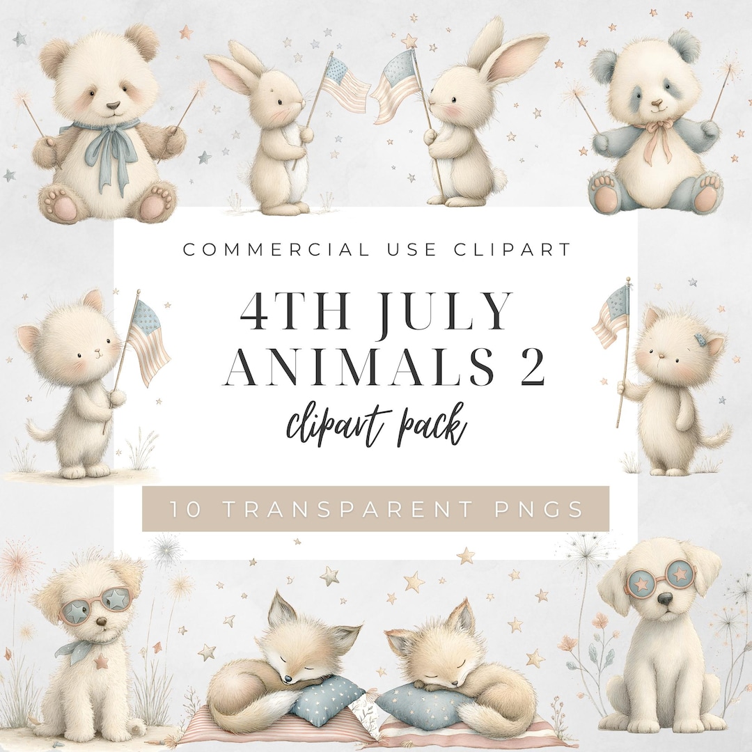 4th July Animals Clipart Set, Cute Patriotic Animal Pngs, Independence ...