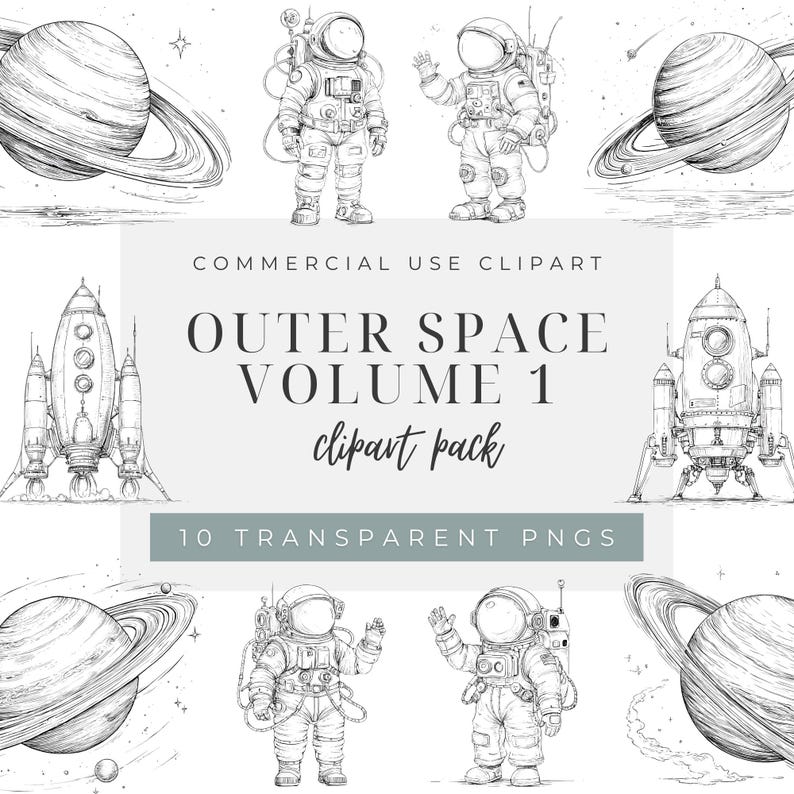 Outer Space Clipart Bundle, Galaxy Alien Robot and Astronaut Pngs ...