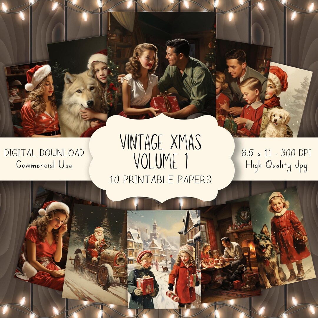 Vintage Christmas Digital Papers, Traditional Holiday Backgrounds ...