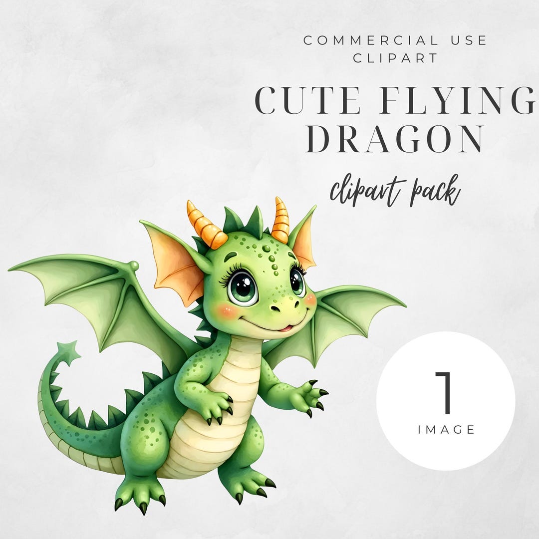 Cute Flying Dragon Clipart, Green Baby Dragon PNG Illustration, Fantasy ...