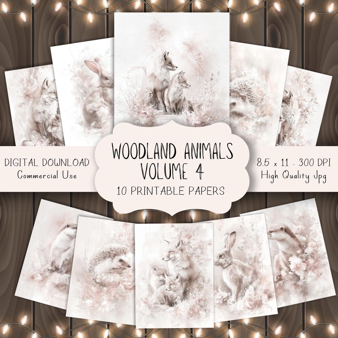 Woodland Animals Printable Papers, Fox Bunny & Hedgehog Journal Pages ...