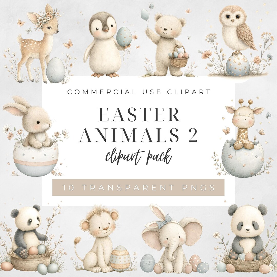Easter Animals Clipart Pack, Cute Bunny Chick Pngs, Spring Holiday ...