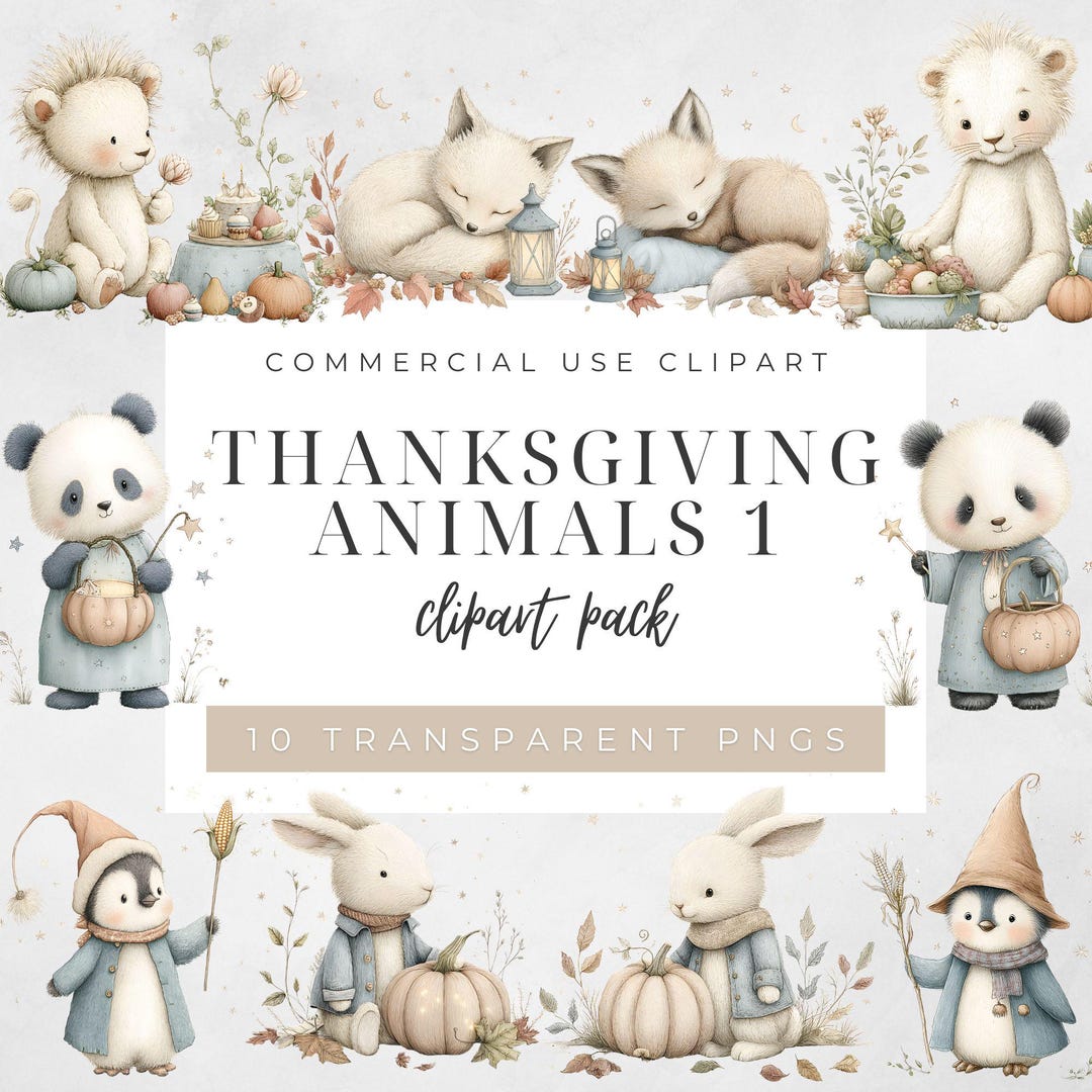 Thanksgiving Animals Clipart Images Pack, Cute Autumn Animal Pngs ...