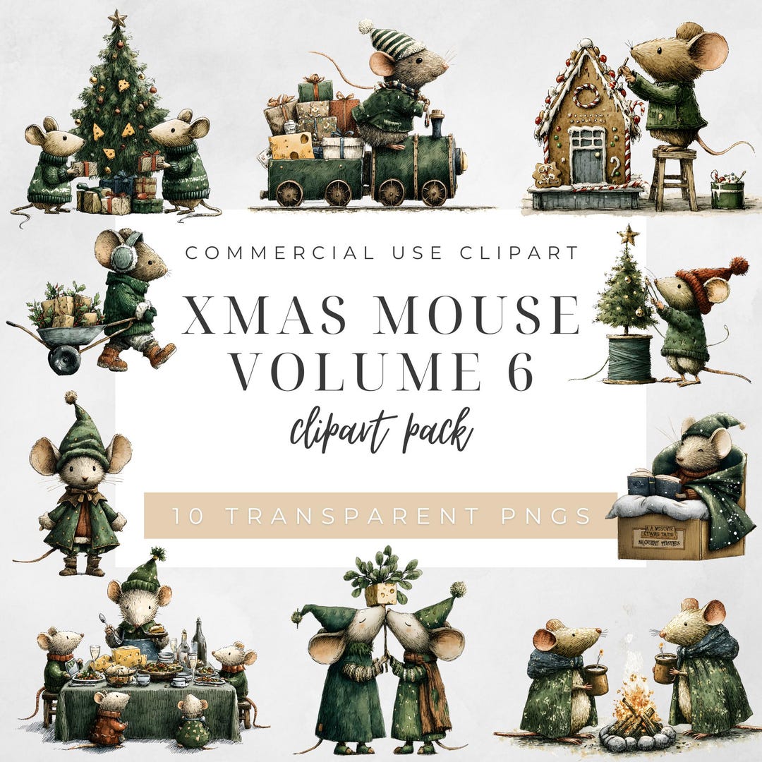 Adorable Christmas Mouse Clipart Set, Festive Holiday Pngs, Whimsical ...