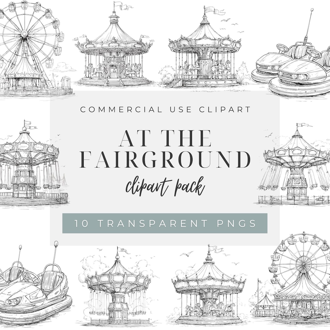 Fairground Black and White Clipart Pack, Carnival Ride Line Art ...