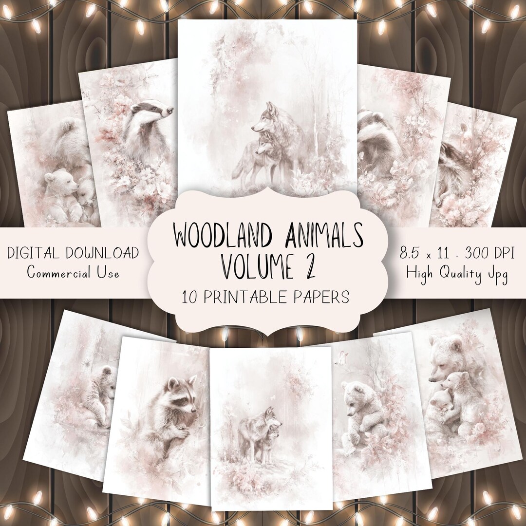 Soft Pink Woodland Animals Printable Papers, Forest Wildlife ...