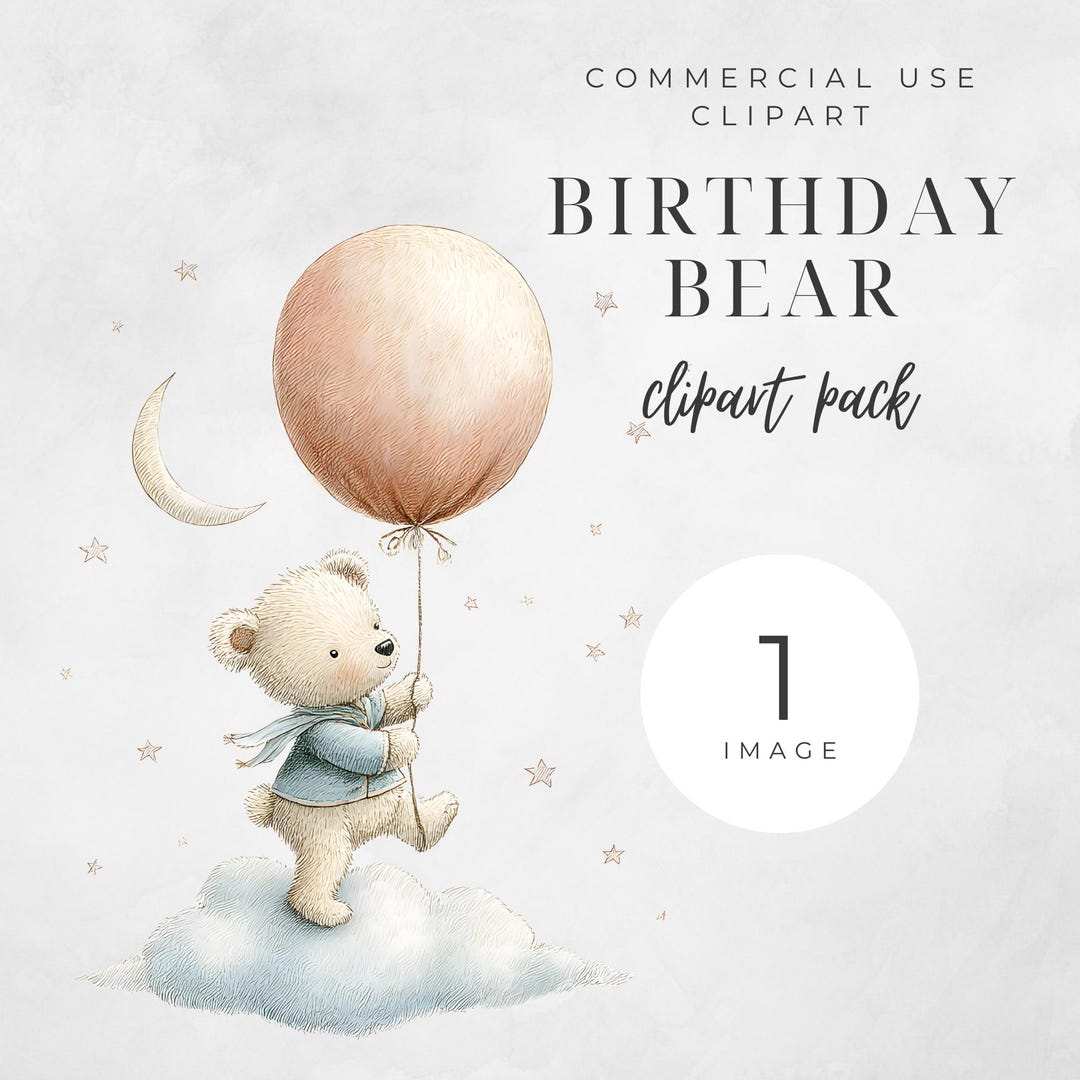 Birthday Bear Clipart, Cute Teddy Bear With Balloon PNG, Baby Shower ...