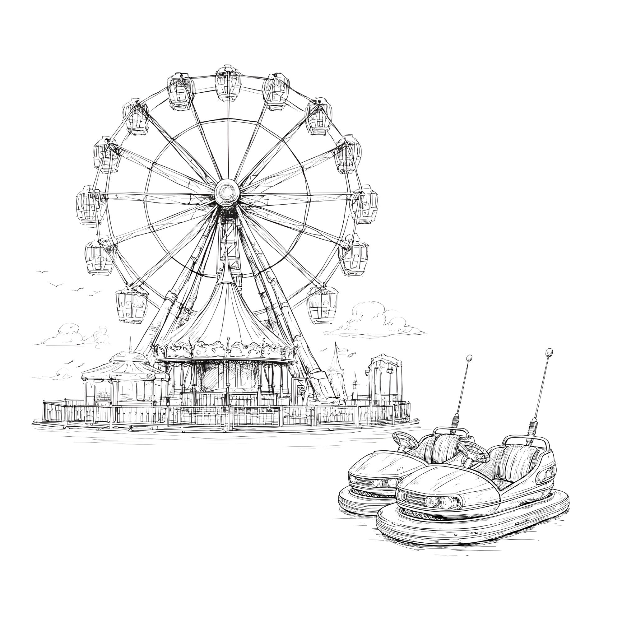 Fairground Black and White Clipart Pack, Carnival Ride Line Art ...