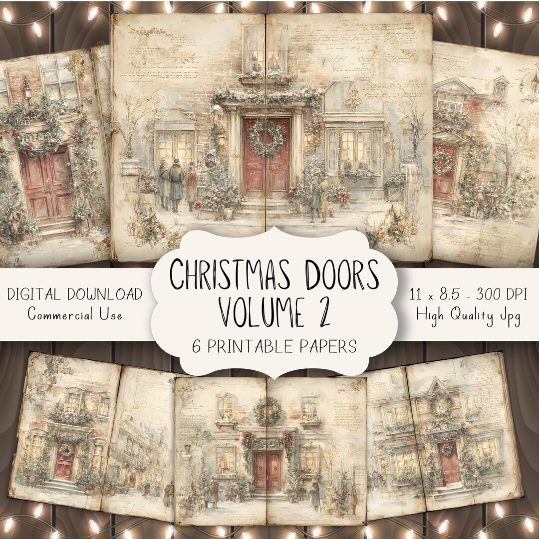 Christmas Front Doors Junk Journal Pages, Vintage Holiday Door ...