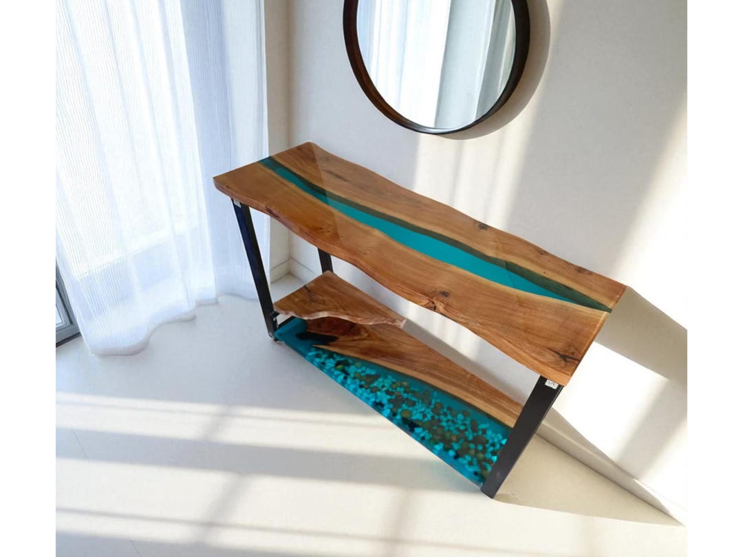 Epoxy Resin Console Table Top, Live Edge Wood, Ocean River Modern Decor ...