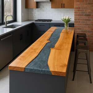 Epoxy Kitchen Countertop Walnut Wood River Resin Live Edge Modern ...