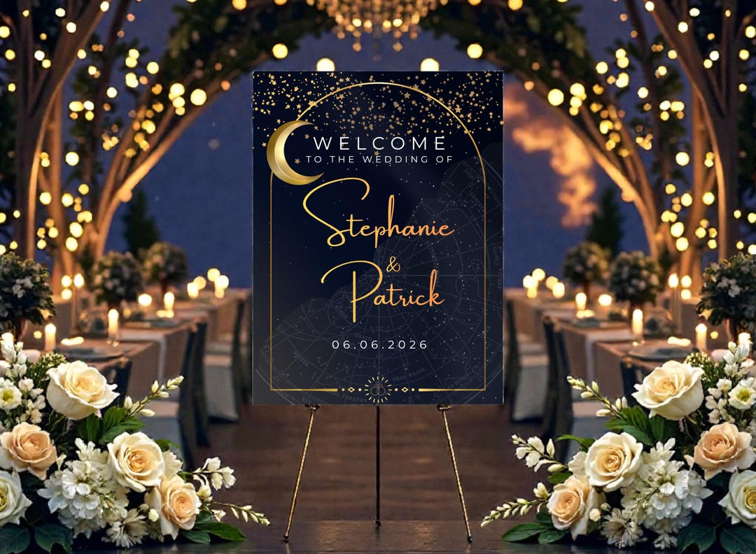 Celestial Starry Night Wedding Editable Welcome Sign, Moon and Stars ...