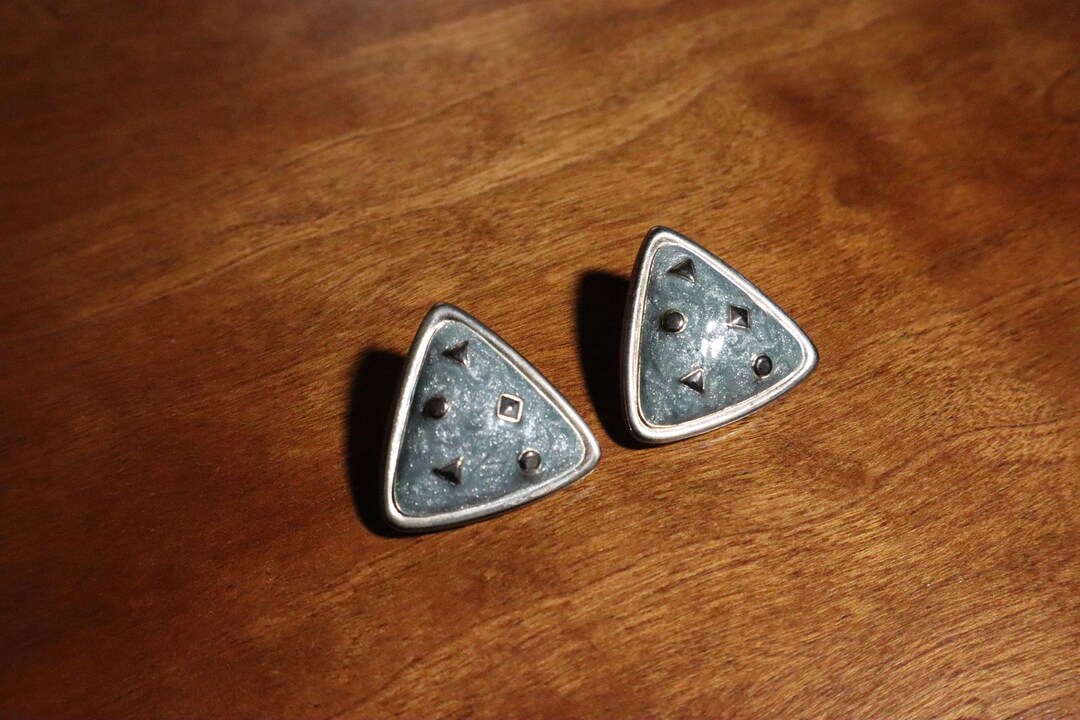 Vintage Edgar Berebi Enamel Triangle Stud Earrings, 1980s Designer ...