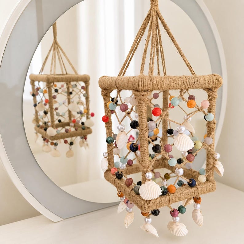 Handmade Seashell Hanging Light, 40x11x11cm, Coastal Boho Pendant Lamp ...