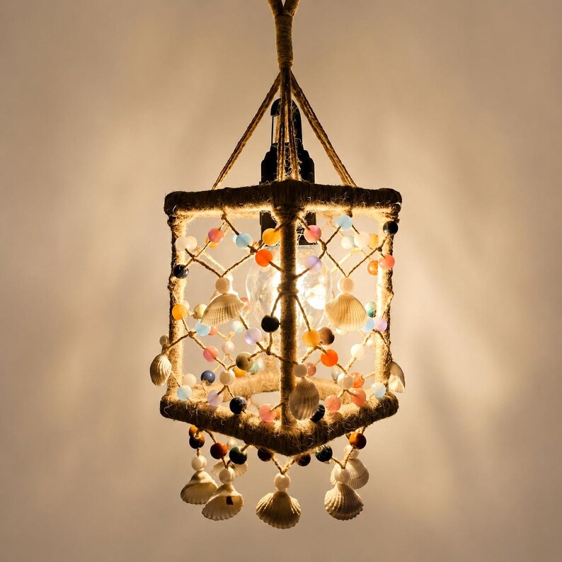 Handmade Seashell Hanging Light, 40x11x11cm, Coastal Boho Pendant Lamp ...
