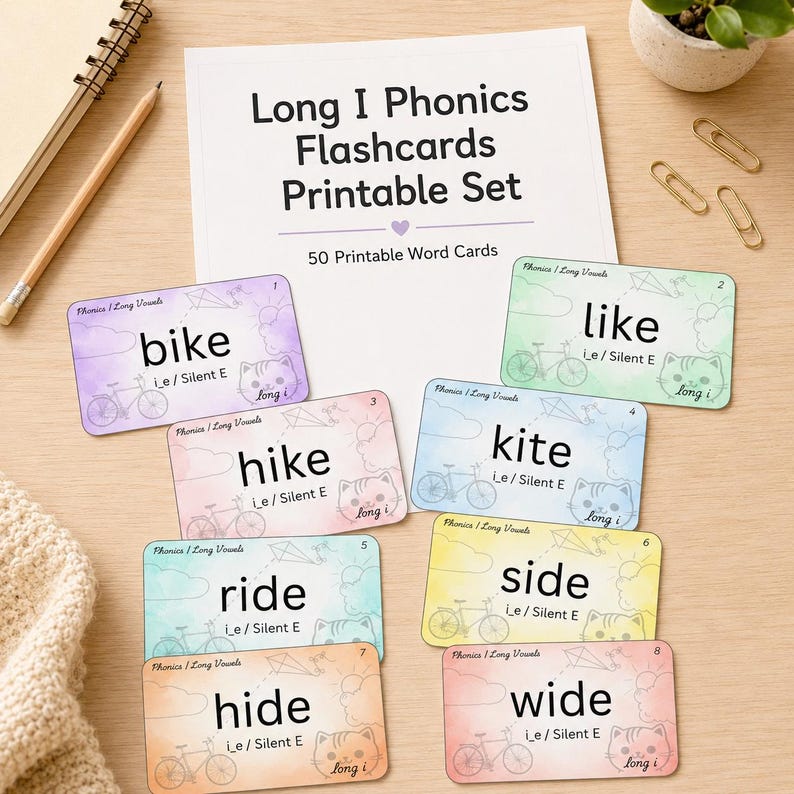 Long I Phonics Flashcards, 50 Printable Word Cards (digital Download ...