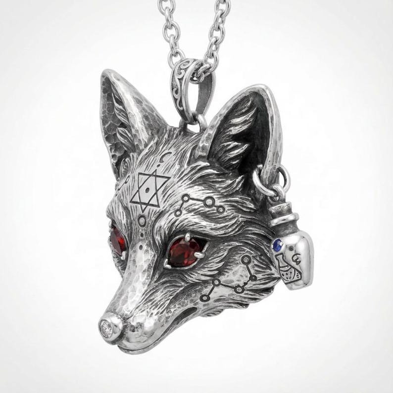 Sterling Silver Fox Necklace With Potion Charm, Alchemy Witchy Pendant ...