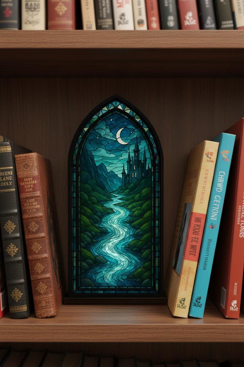Custom Gothic Book Nook With Light | Fantasy Windows Bookshelf Insert ...