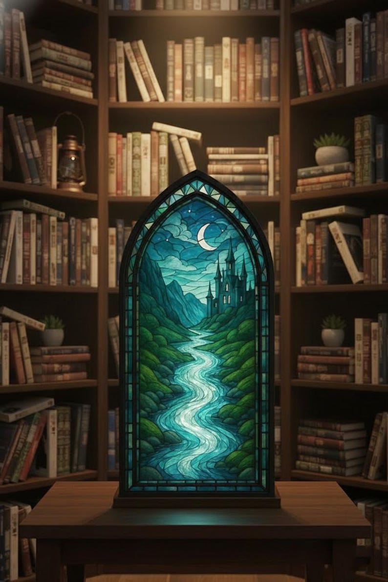 Custom Gothic Book Nook With Light | Fantasy Windows Bookshelf Insert ...