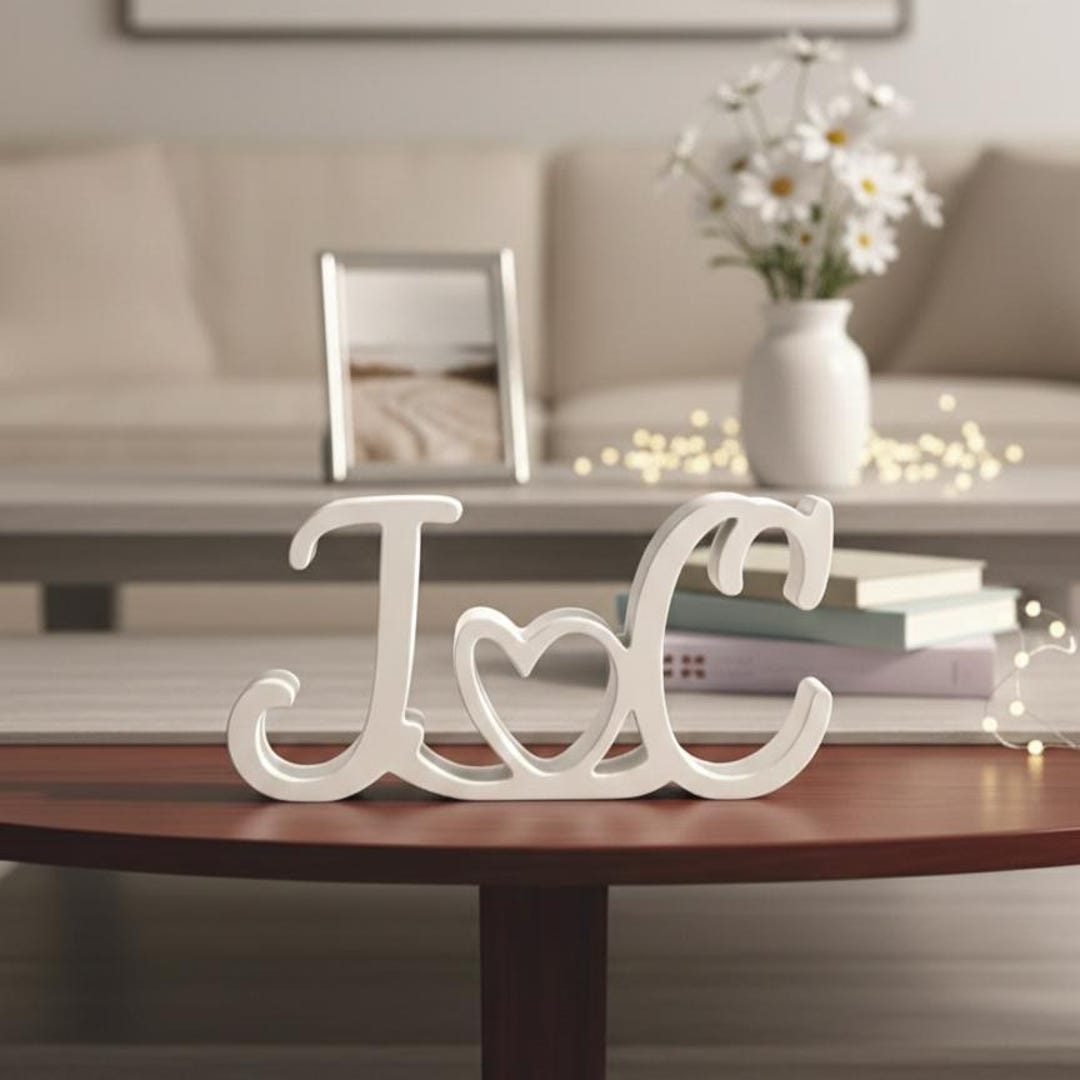 Custom Couple Initials Sign, Personalized White Wood Name Sign, Heart ...