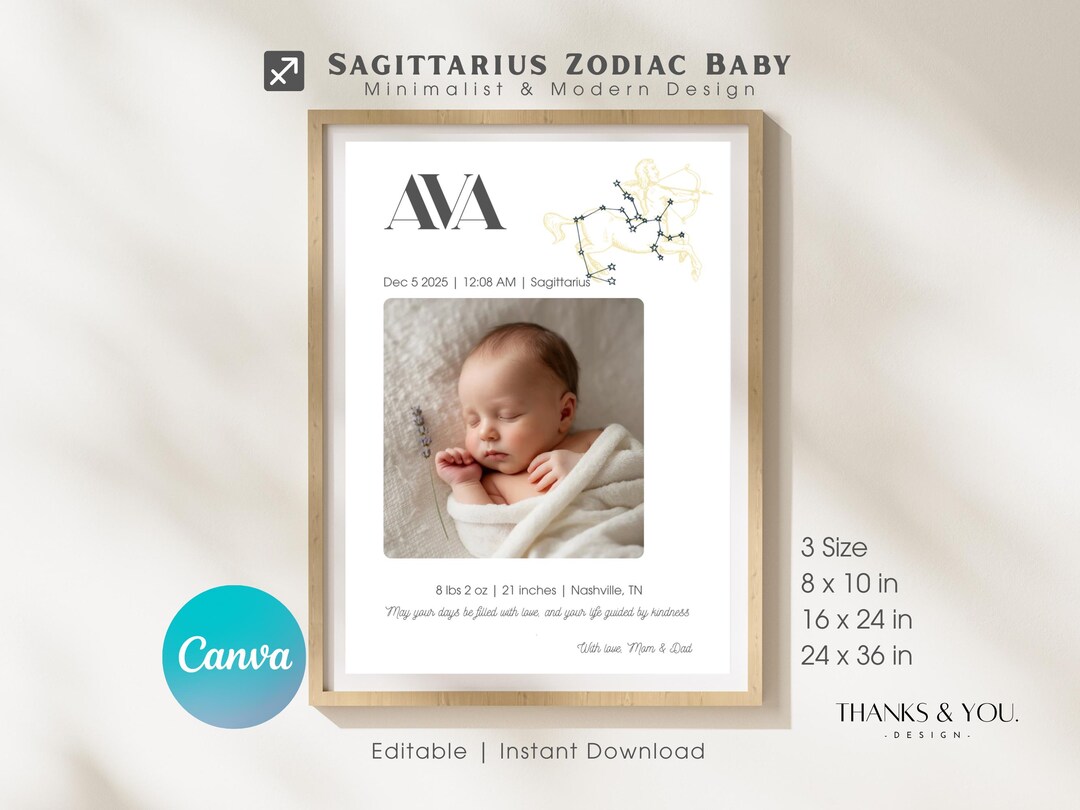 Sagittarius Baby Name Sign Printable Custom Zodiac Nursery Wall Art ...