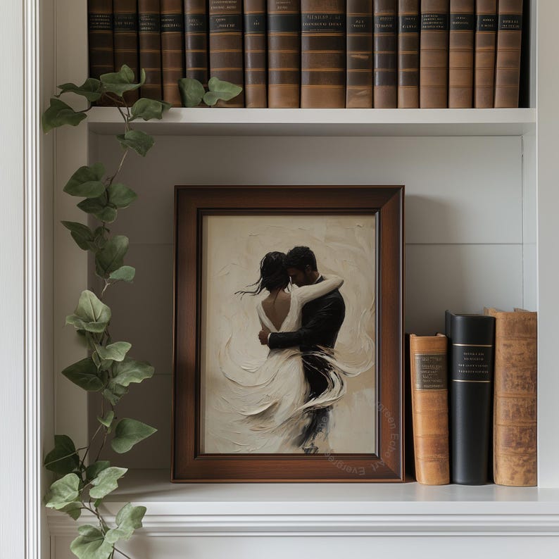 Vintage Romance Printable Wall Art - Nostalgic Couple Embrace Oil ...