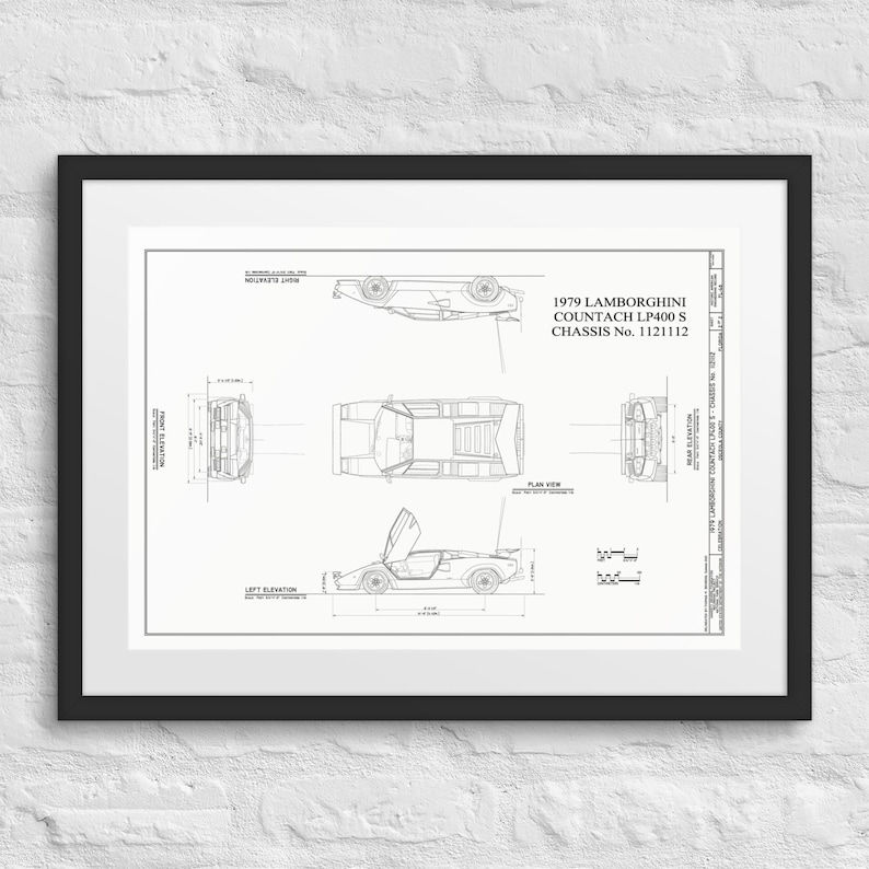 Lamborghini Countach Blueprint, Dimensions, Classic Supercar Art ...