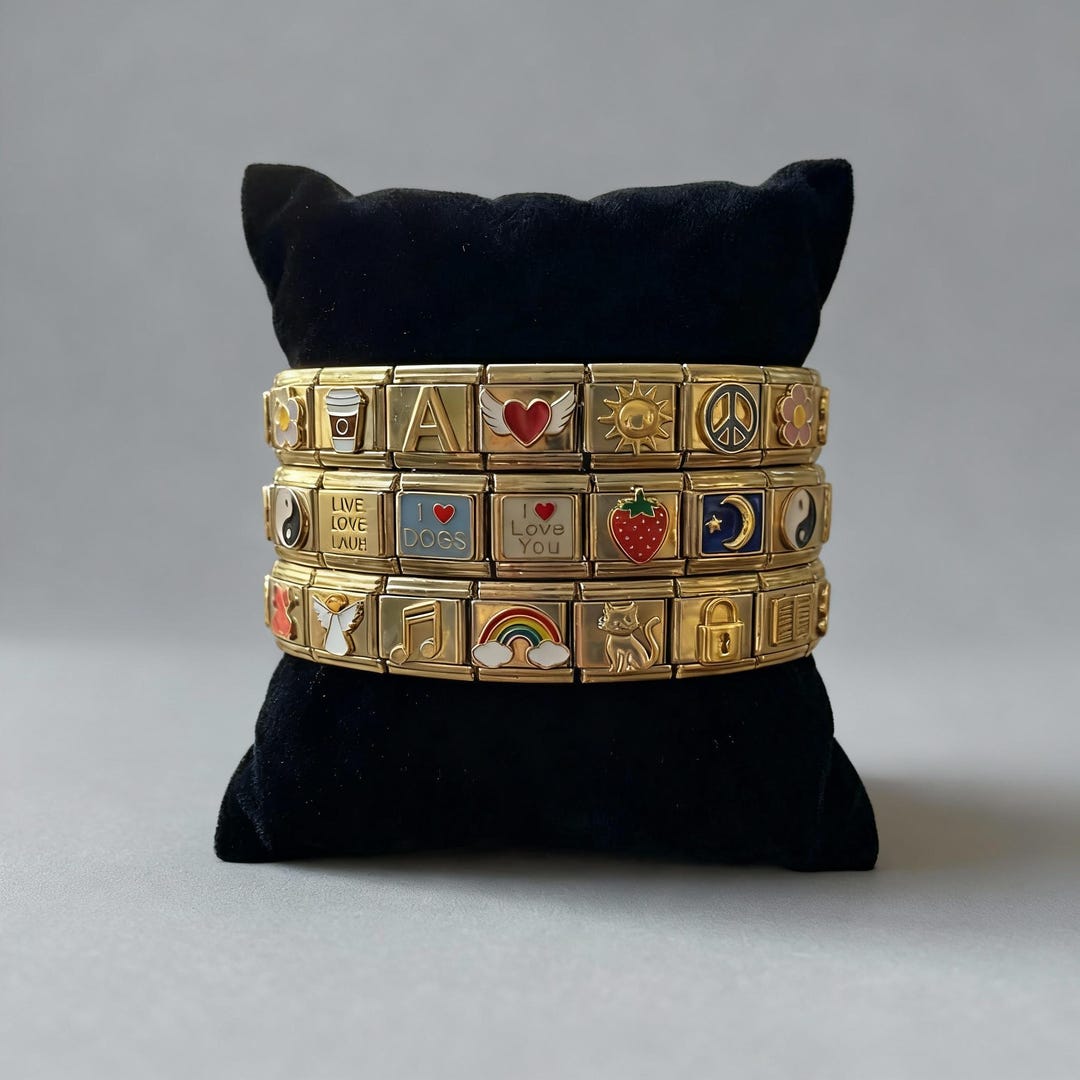 Custom Italian Charms, Gold Modular Bracelet Links, Personalized DIY ...