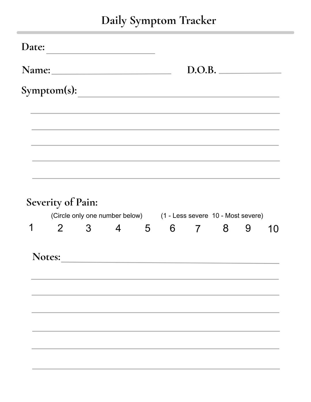Daily Symptom Tracker Printable I Health Log I Pain & Symptom Tracking ...