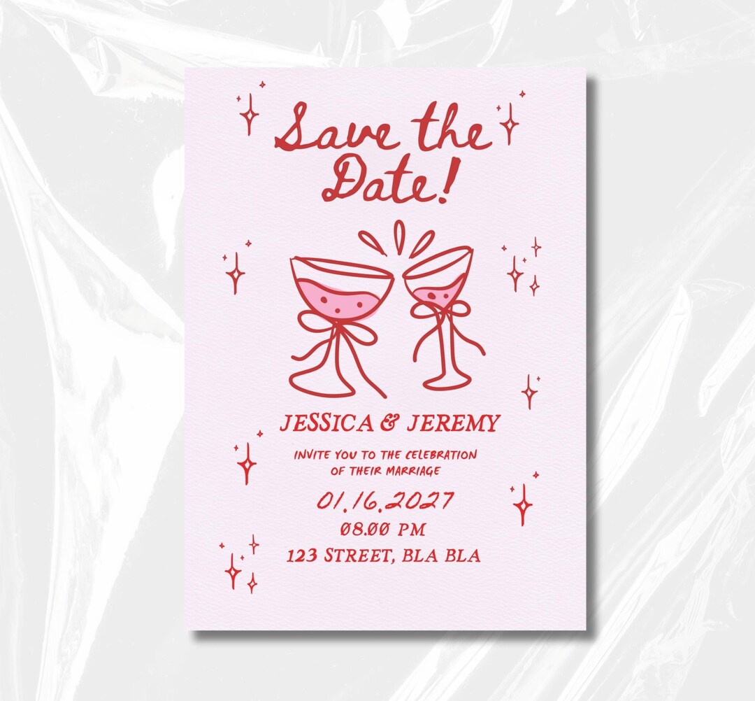 Custom Line Art Pink Invitation Wedding Personalized Digital Item - Etsy