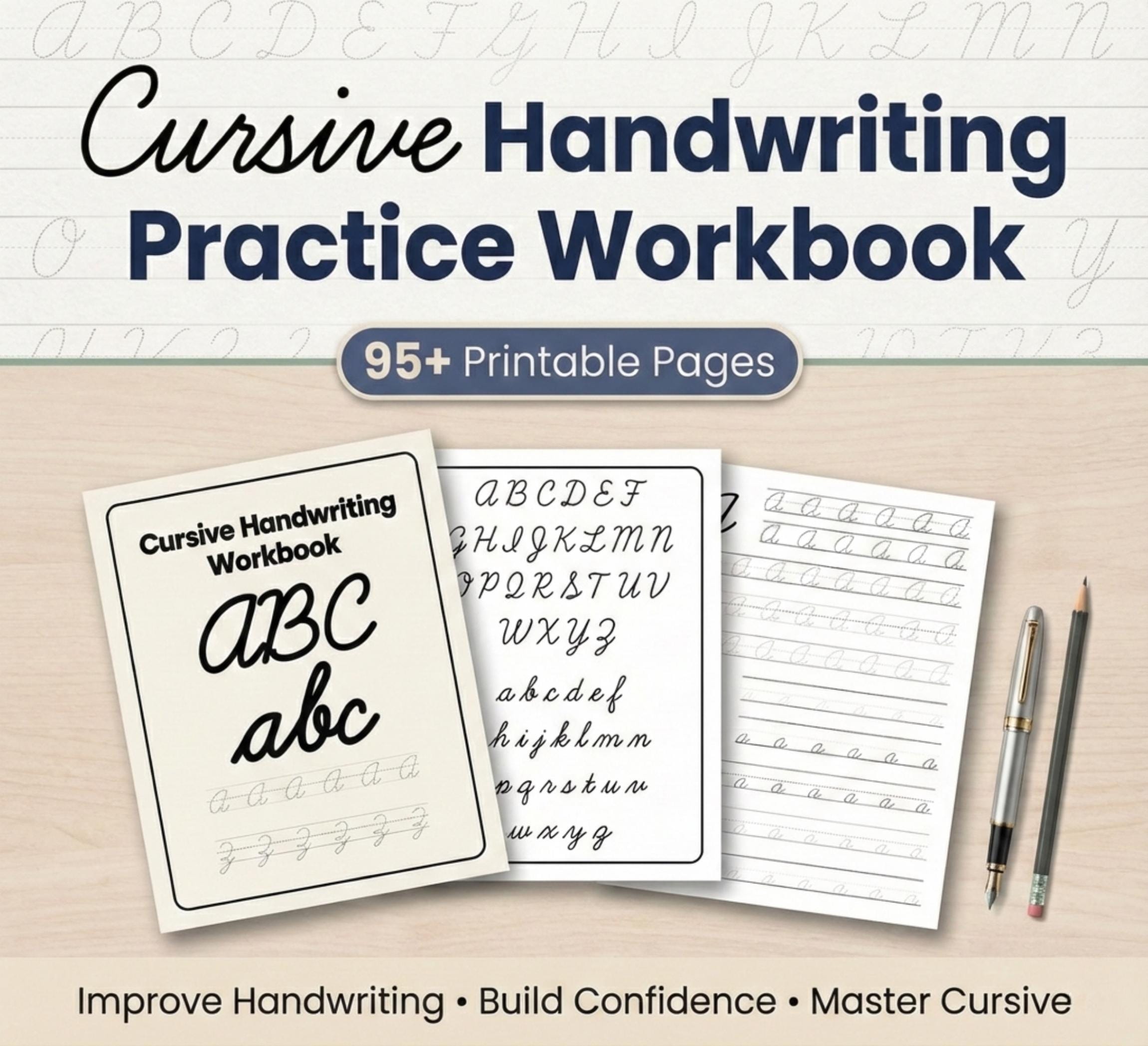 Printable Cursive Handwriting Practice Workbook: Alphabet Tracing ...