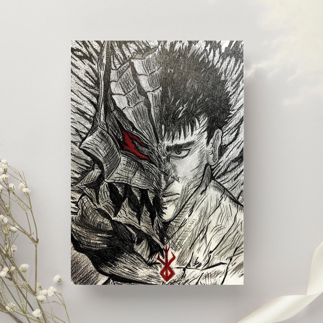 Anime Canvas Art, Guts Drawing, Berserk Print Wall Art, Traditional Art ...