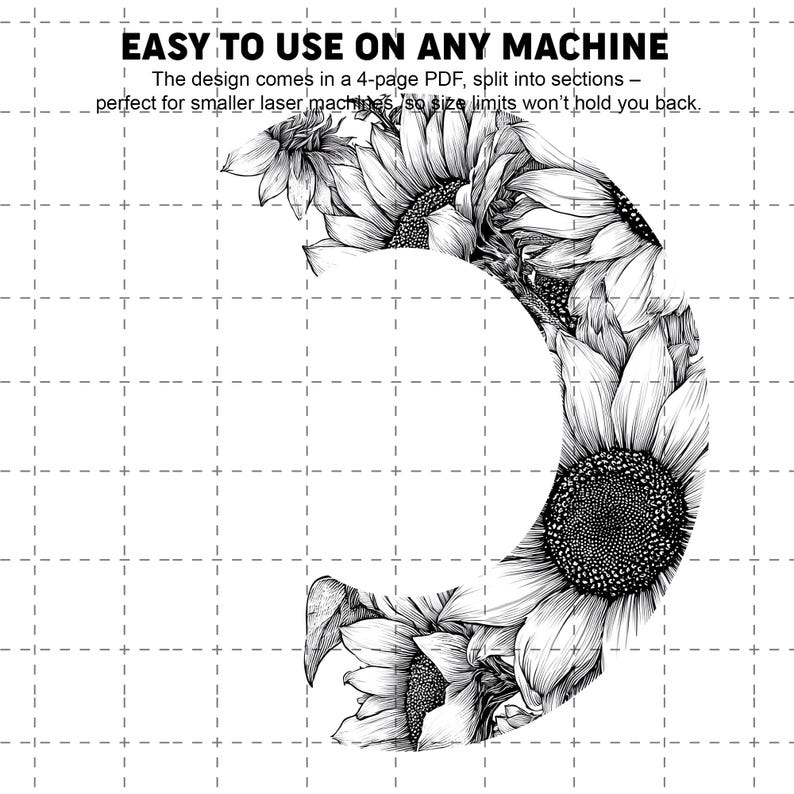 Sunflowers Hat Burning Design, Laser Engraving Stencil for Wide Brim ...