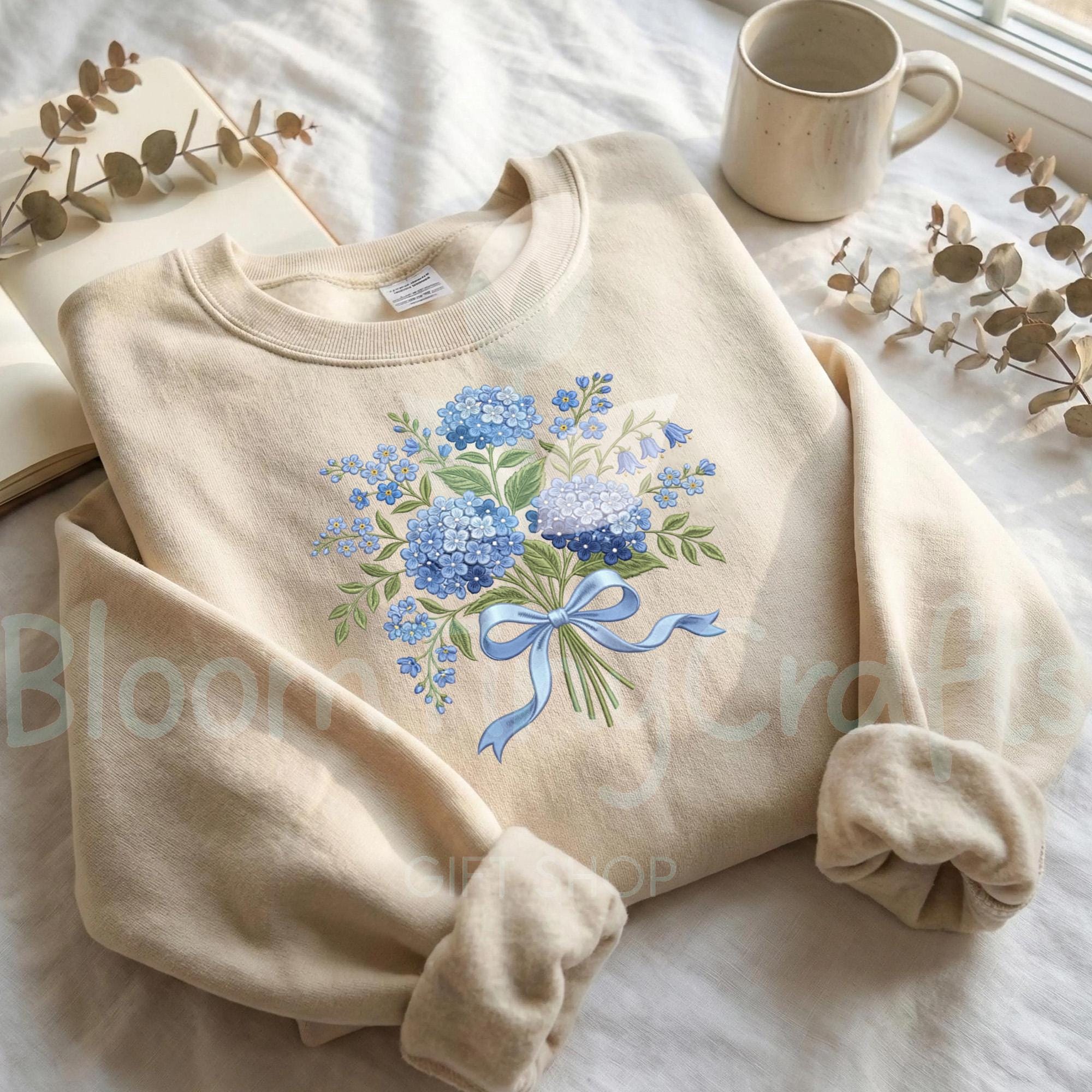 Blue Hydrangea Bouquet, Coastal Grandmother Decor, Preppy Bow ...