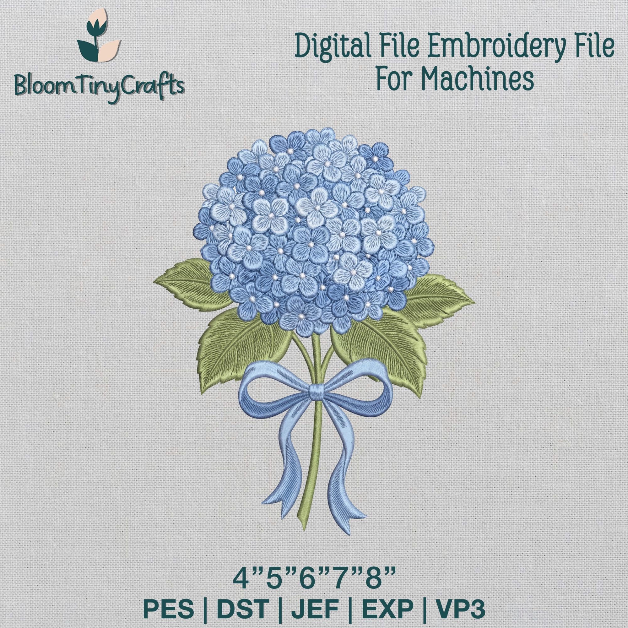 Blue Hydrangea Embroidery, Coastal Grandmother Design, Preppy Blue Bow ...