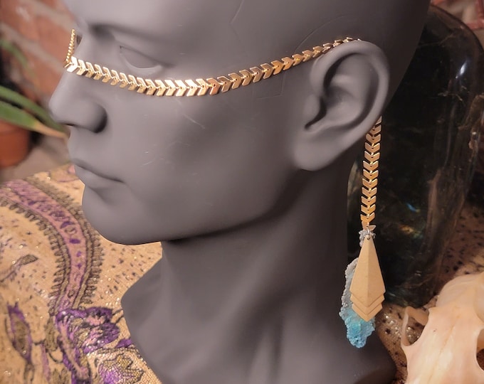 Handcrafted 18k Golden Elegant Face Chain Jewelry With Feather Copper ...