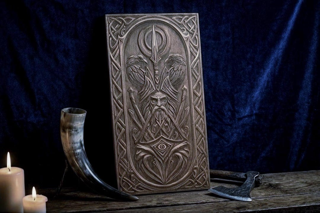 Odin Wall Panel, Norse Mythology Engraved Wood Art, Viking God Wall ...