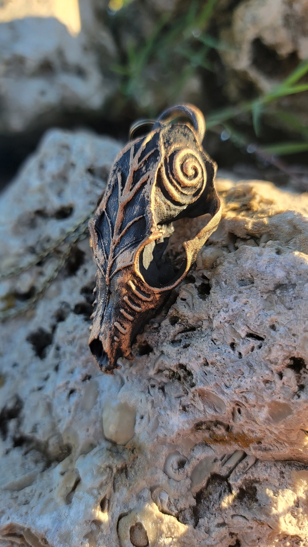 Black & Gold Fox Skull Pendant – Pagan Gothic Totem Necklace, Occult ...