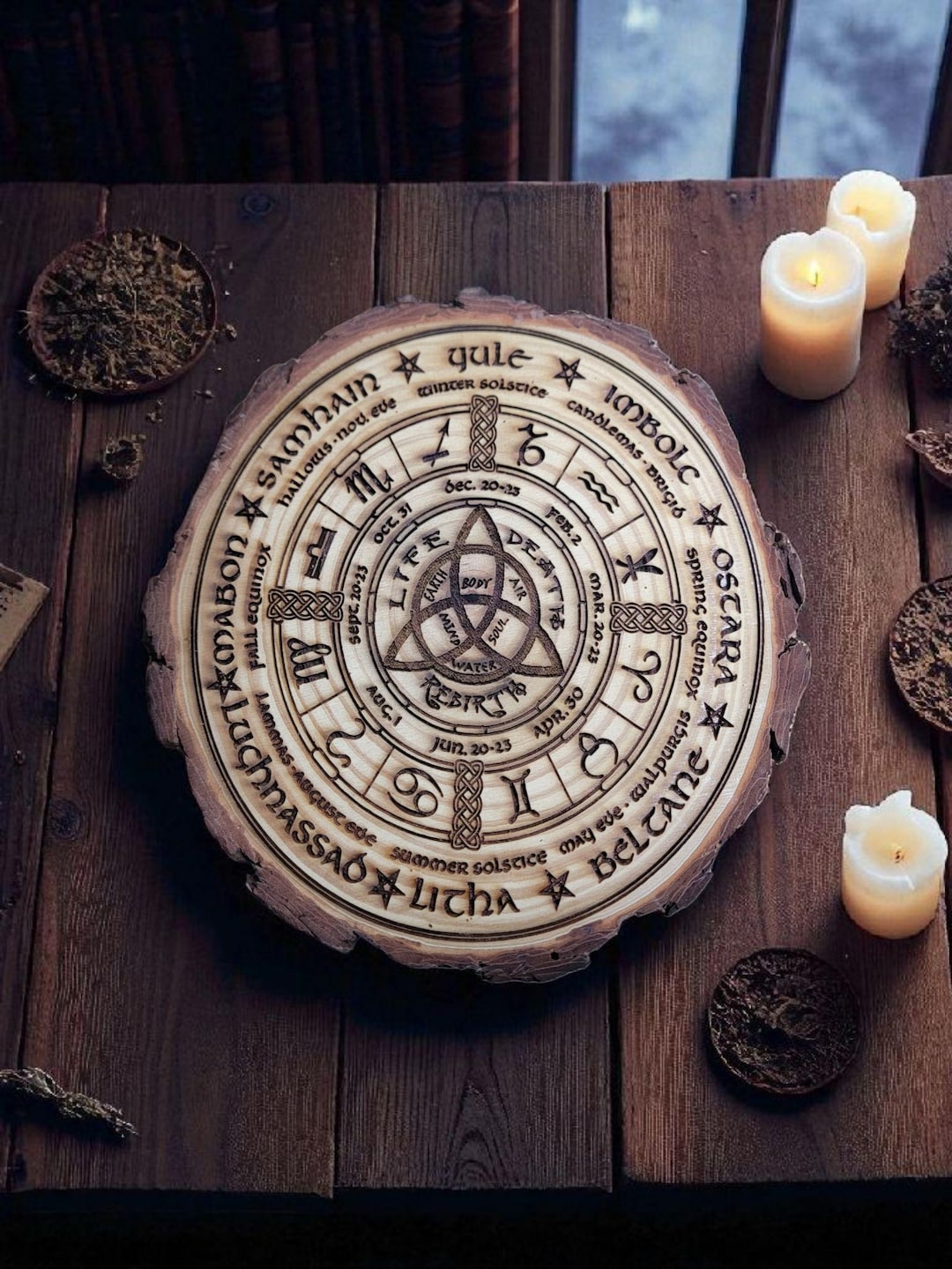 Wheel of the Year Altar Board – Wooden Wiccan Sabbat Calendar – Pagan ...