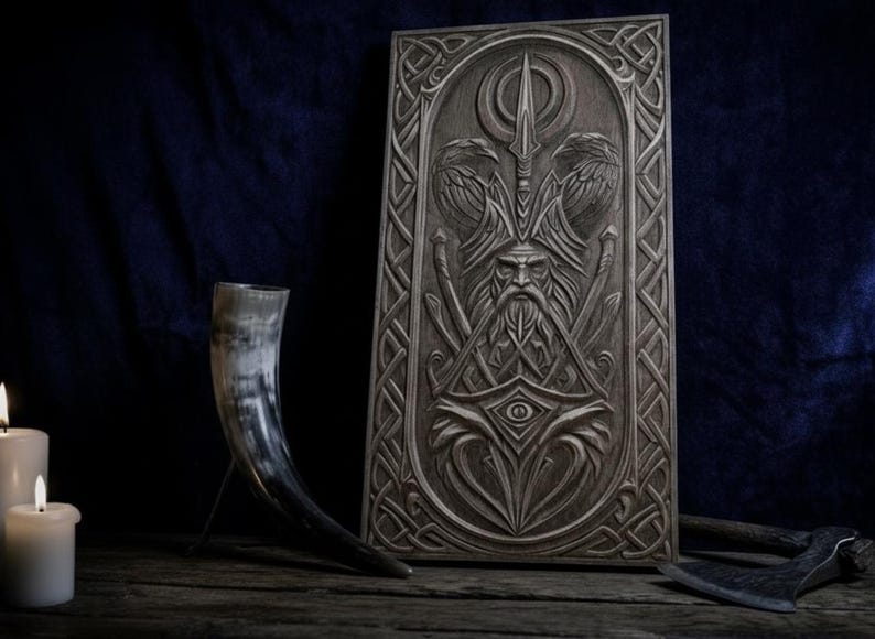 Odin Wall Panel, Norse Mythology Engraved Wood Art, Viking God Wall ...