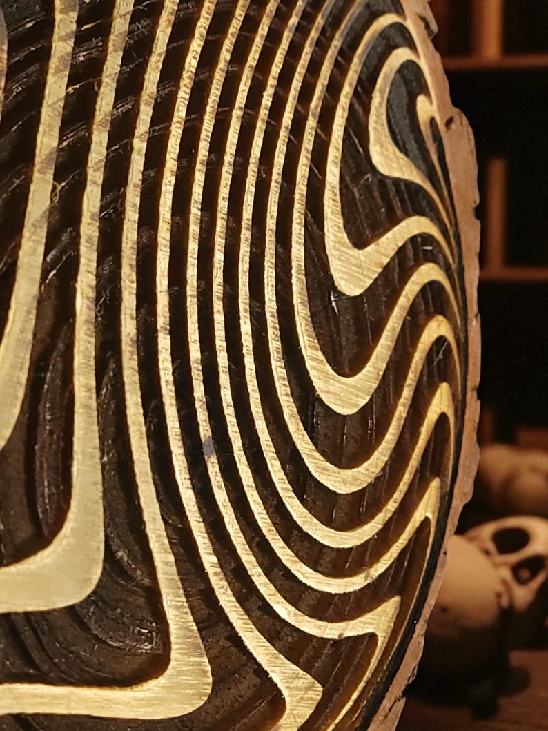 Hand-carved Wooden Ritual Disc – Mythic Sigil Wall Art, Sacred Geometry ...