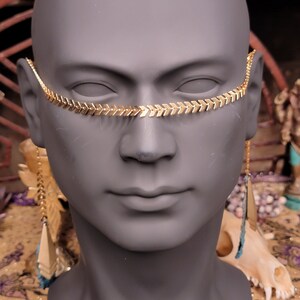 Handcrafted Golden Face Chain With Copper Blue Patina Feather: Witchy ...