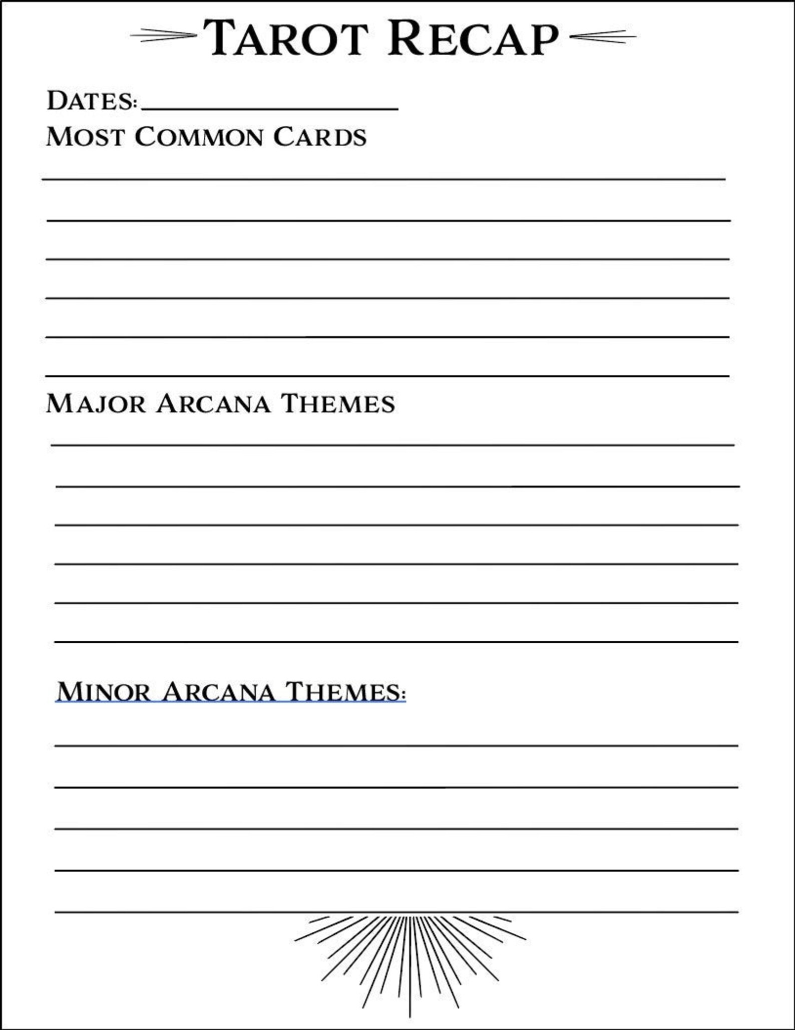 Tarot Recap Journal Page - Etsy