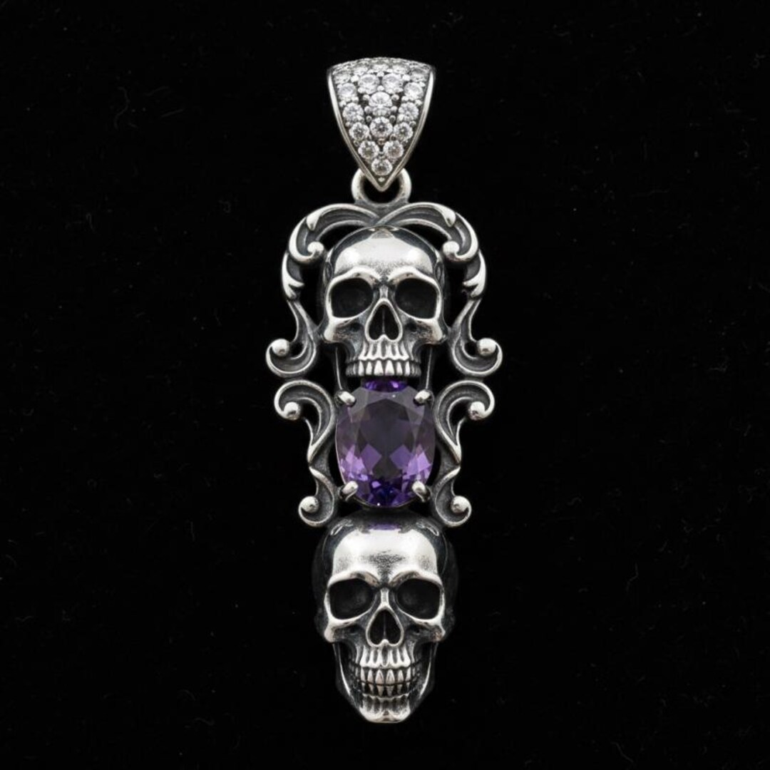 Gothic Skull Totem Pendant in Sterling Silver With Amethyst Purple ...