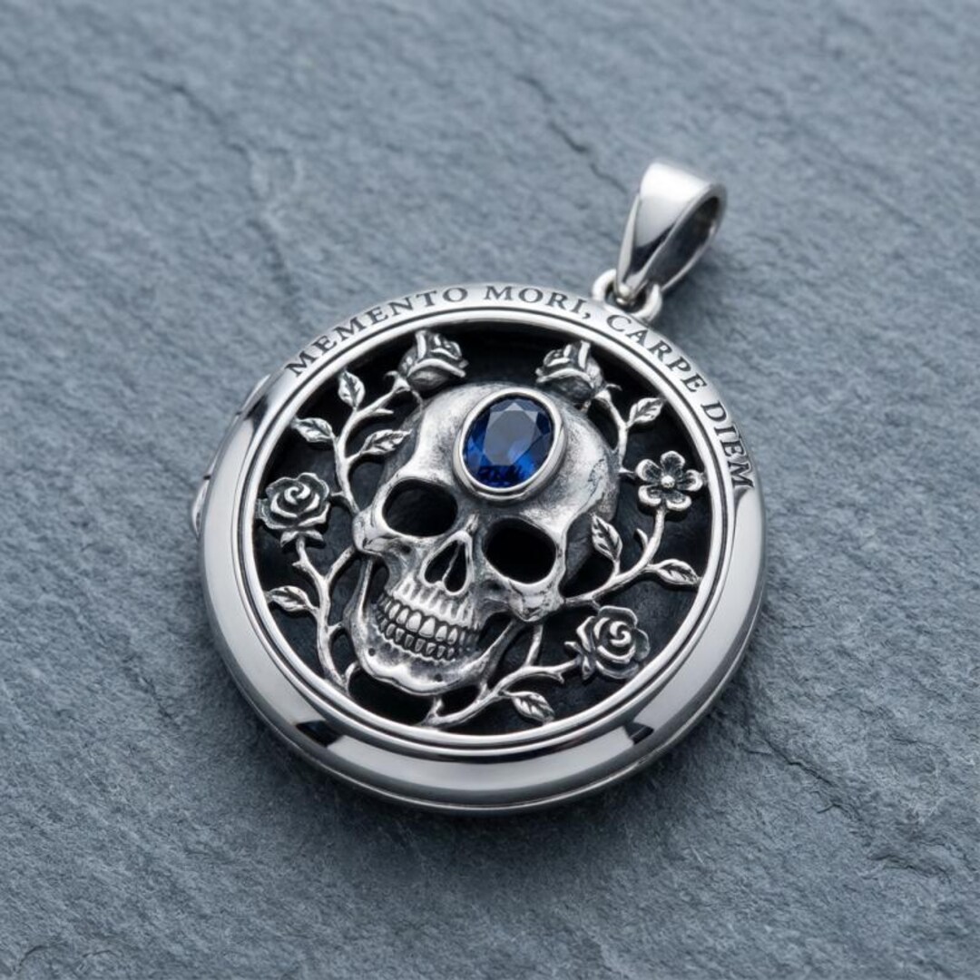 Memento Mori Skull Locket Pendant, 925 Sterling Silver Gothic Necklace ...