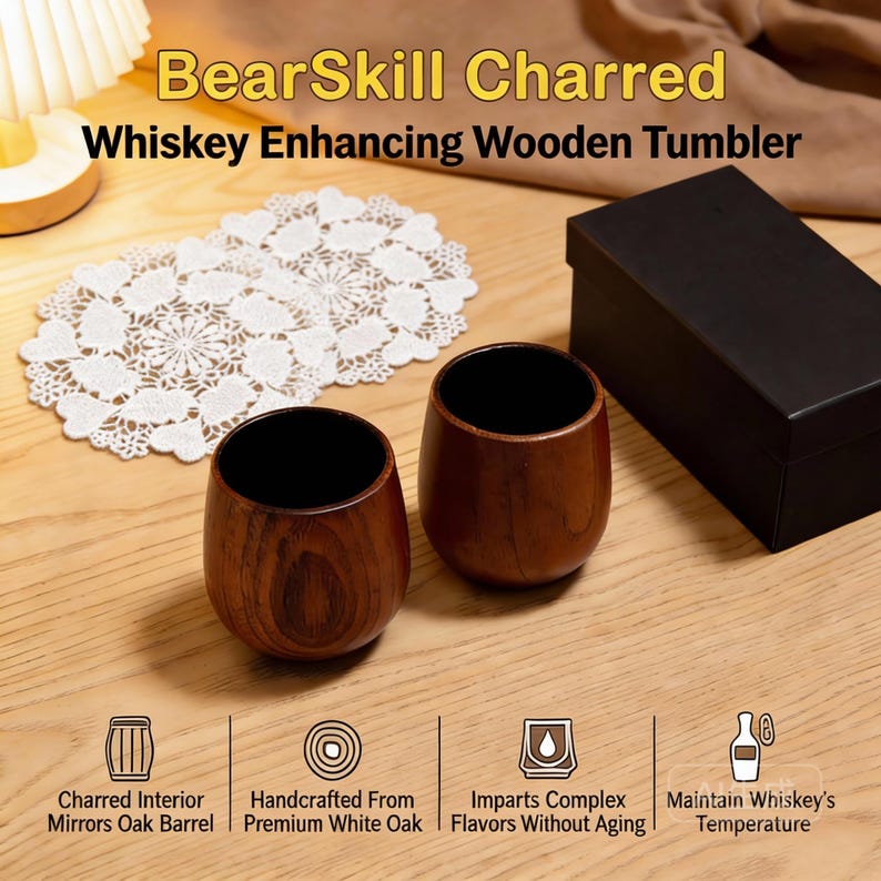 Charred Oak Whiskey Gift Set, Handmade Burnt Wood Bourbon Cups With ...
