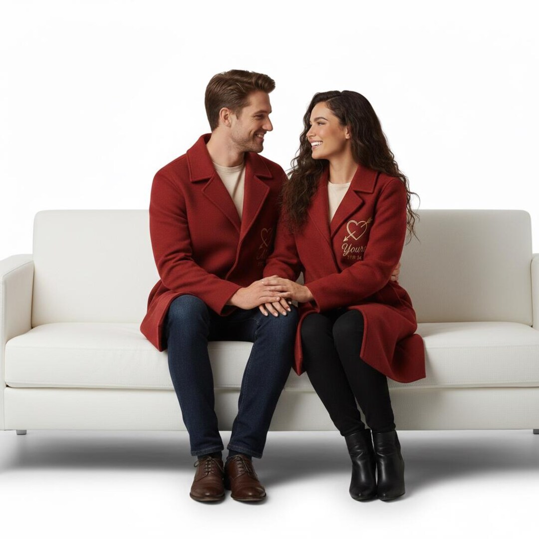 Matching Valentine's Day Couple Coats With Custom Embroidery Outerwear ...