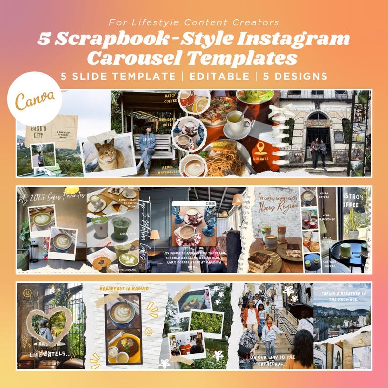 Seamless Instagram Carousel Editable Canva Template, Seamless Scrapbook ...