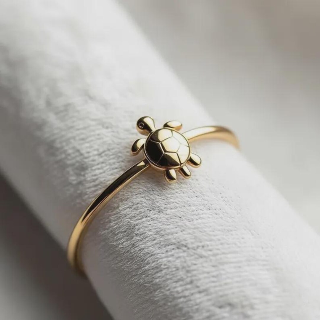 Dainty Gold Turtle Ring, Sterling Silver Base, Ocean Jewelry - Etsy