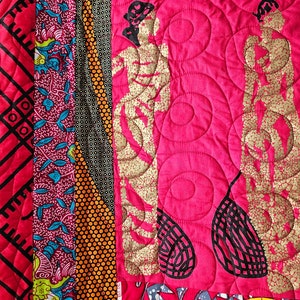 African Handprint Crimson and Saffron Large Throw Quilt With ...